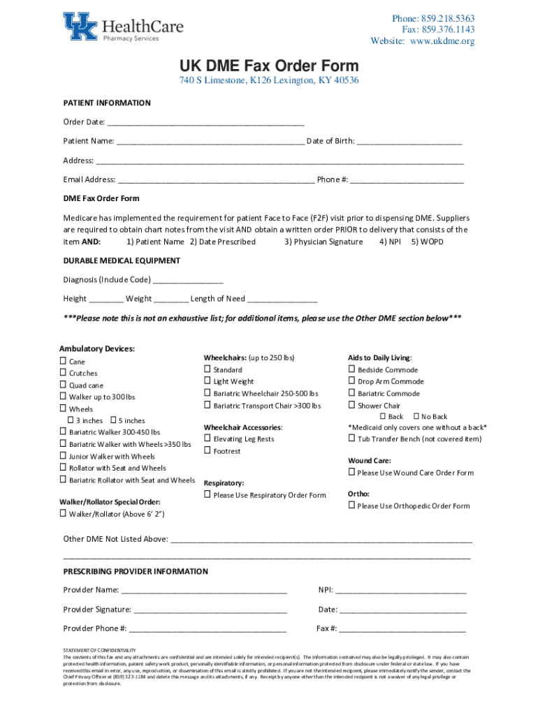 Fillable Online Durable Medical Equipment Order Form Fax Email Print ...