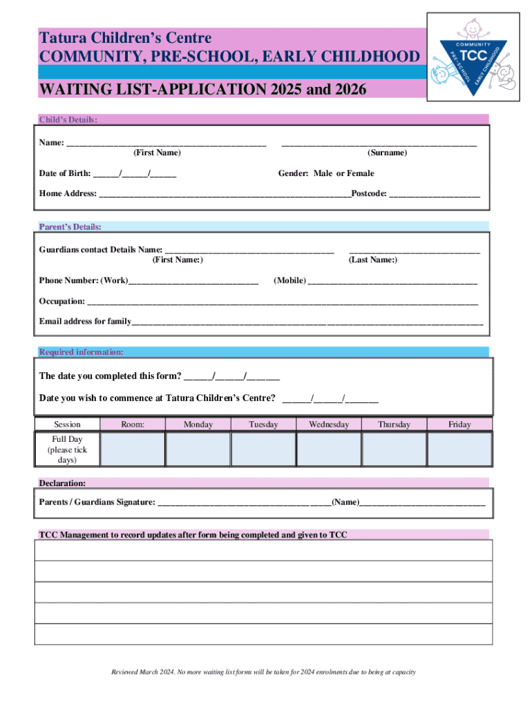 Fillable Online WAITING LIST-APPLICATION 2025 and 2026 Fax Email Print ...