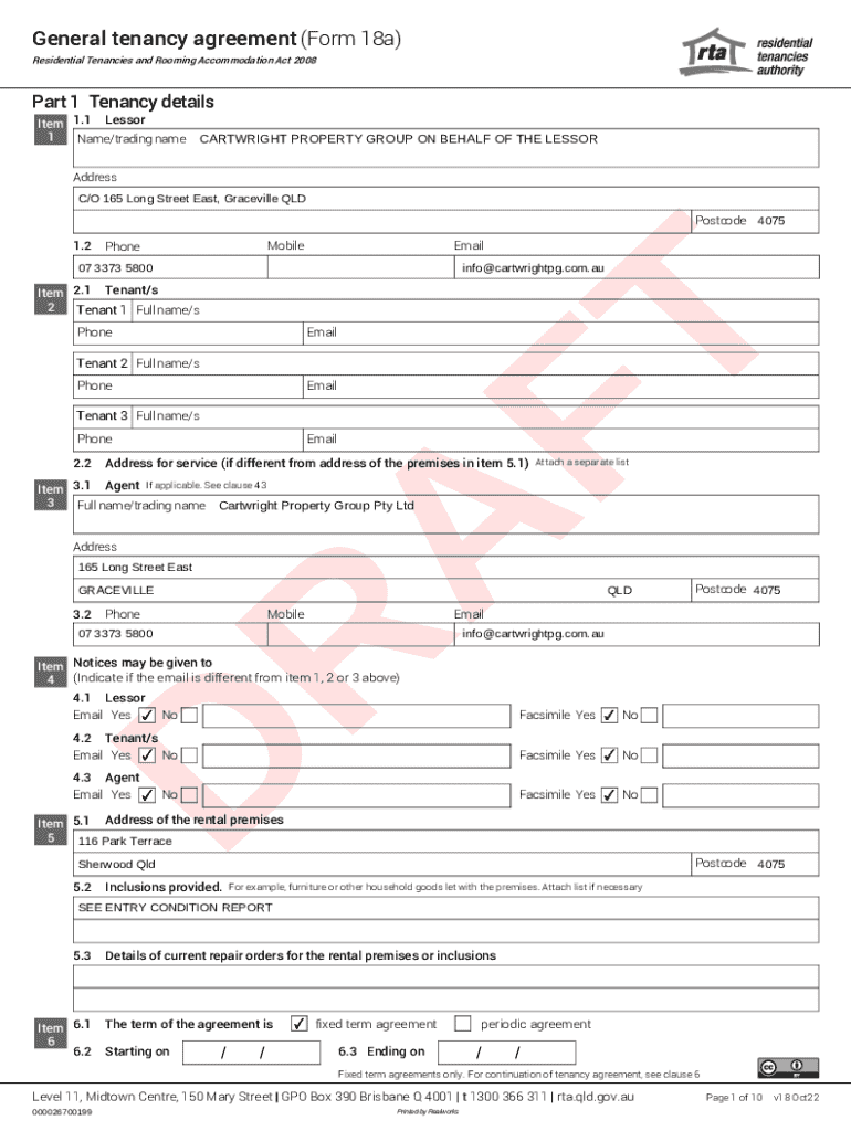 Fillable Online General tenancy agreement form 18a: Fill out & sign ...