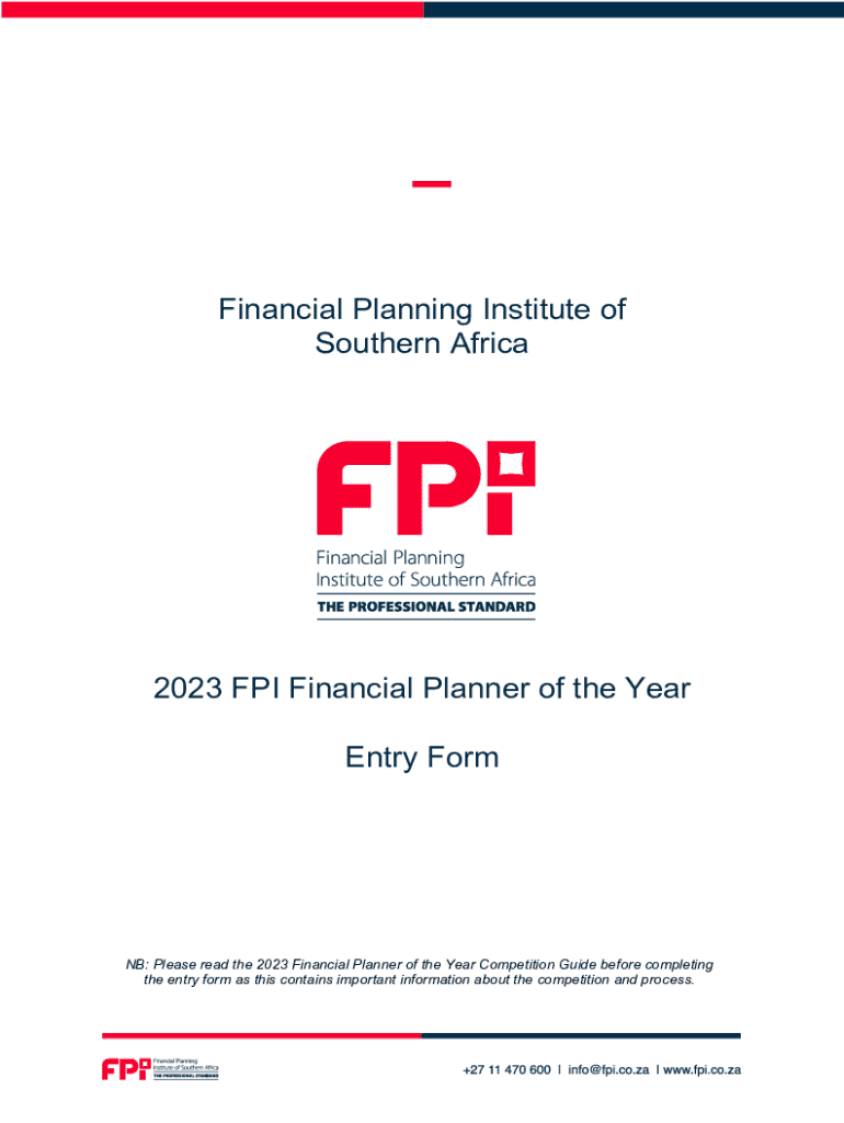 Fillable Online 2023 FPI Financial Planner of the Year Entry Form Fax ...
