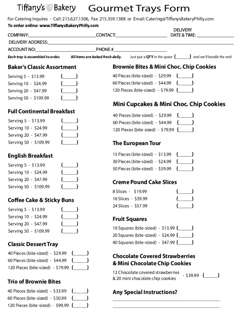 Fillable Online Gourmet Trays Form Fax Email Print - pdfFiller