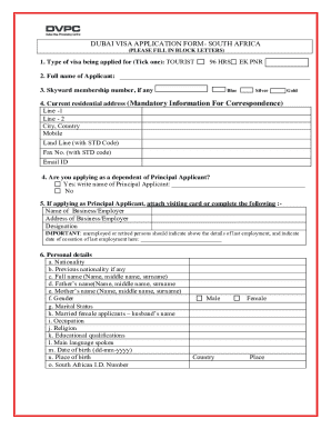 Fillable Online Dubai Visa Application for South African Citizens Fax ...
