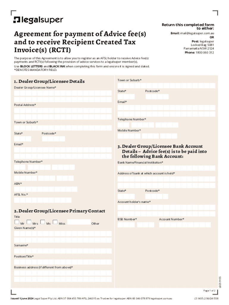 Fillable Online Recipient Created Tax Invoice (rcti) Agreement Fax ...
