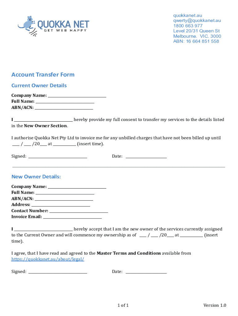 Fillable Online Account Transfer Form - Version 1.0 Fax Email Print - pdfFiller