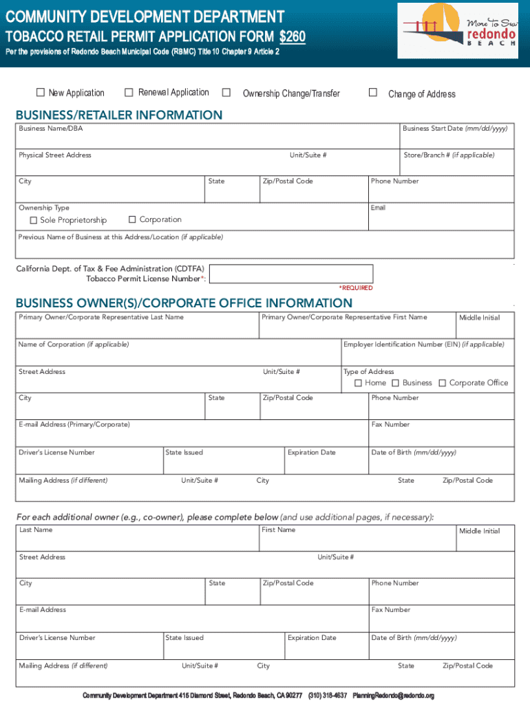 Fillable Online community development department - tobacco retail ...
