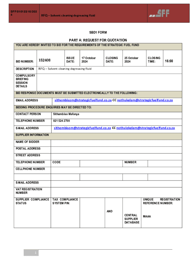 Fillable Online RFQ Solvent cleaning degreasing fluid Fax Email Print ...