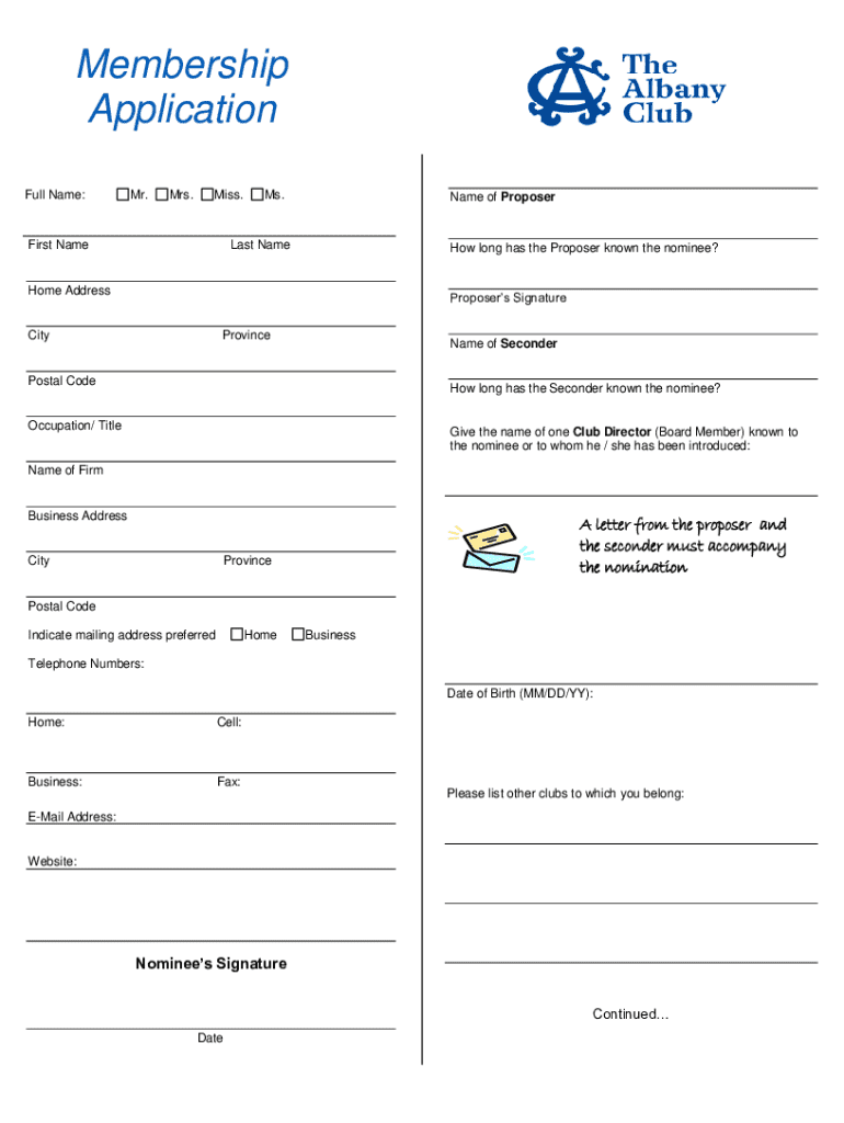 Fillable Online Membership Application - Toronto Fax Email Print ...