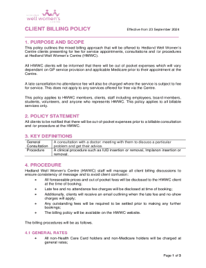 Fillable Online Hedland Well Women’s Centre Client Billing Policy Fax ...