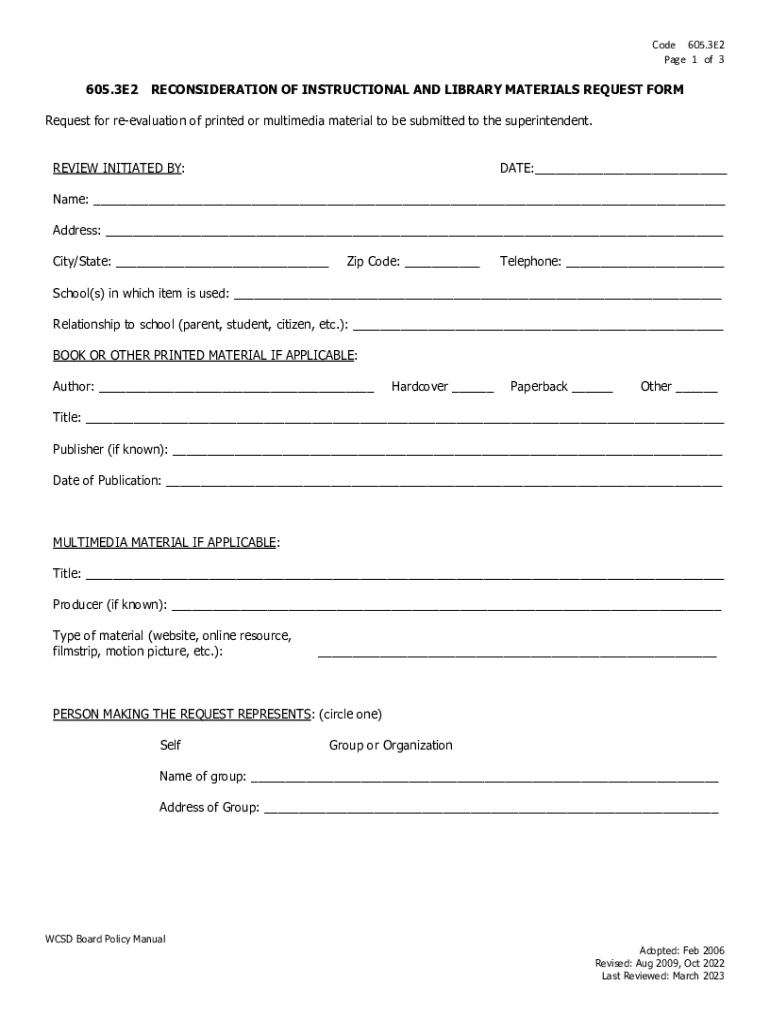 Fillable Online 3E2 RECONSIDERATION OF INSTRUCTIONAL AND LIBRARY ...