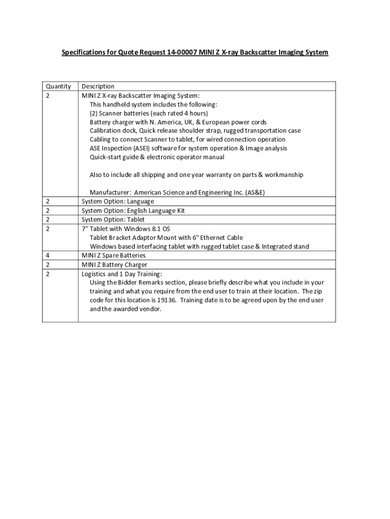 Fillable Online Specifications for Mini Z X-ray Backscatter Imaging ...