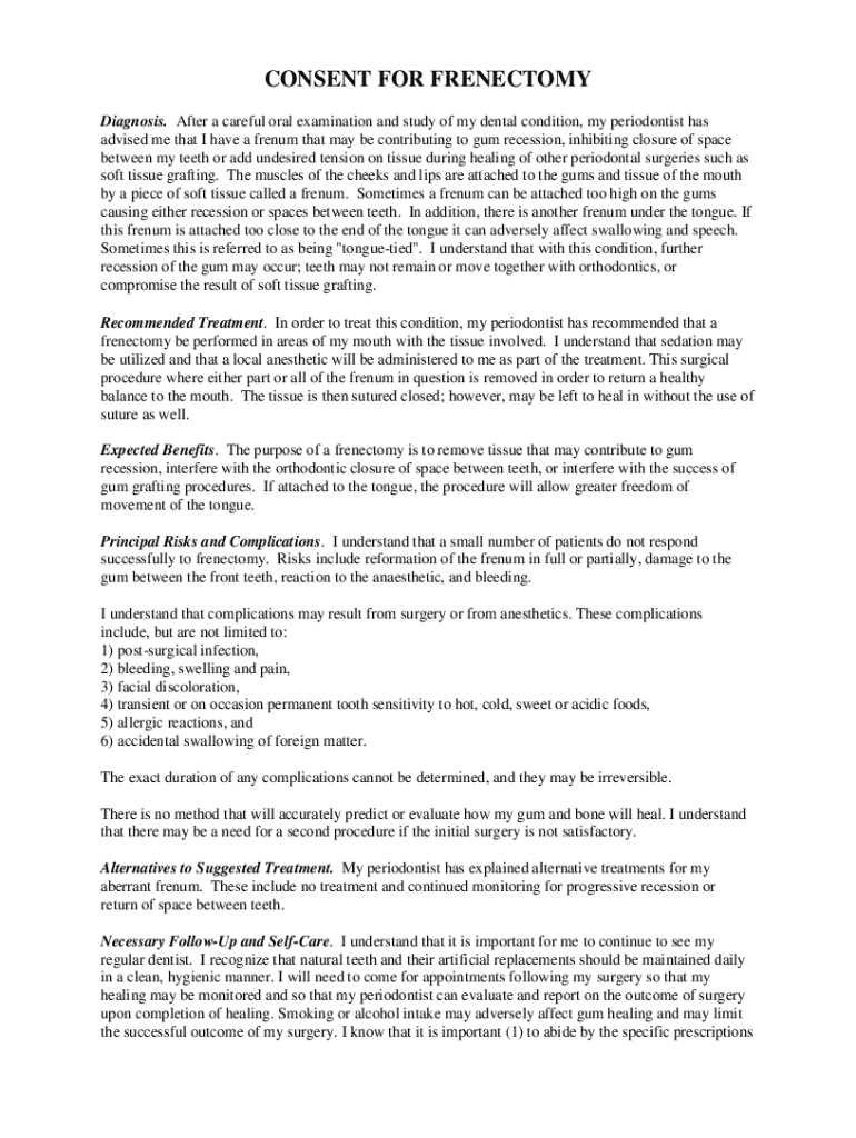 Fillable Online Adult Frenectomy - Informed Consent Form Fax Email ...