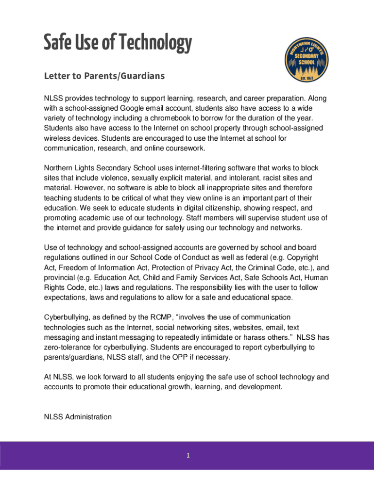 Fillable Online Technology Use in The Classroom: A Letter to Parents ... Fax Email Print - pdfFiller