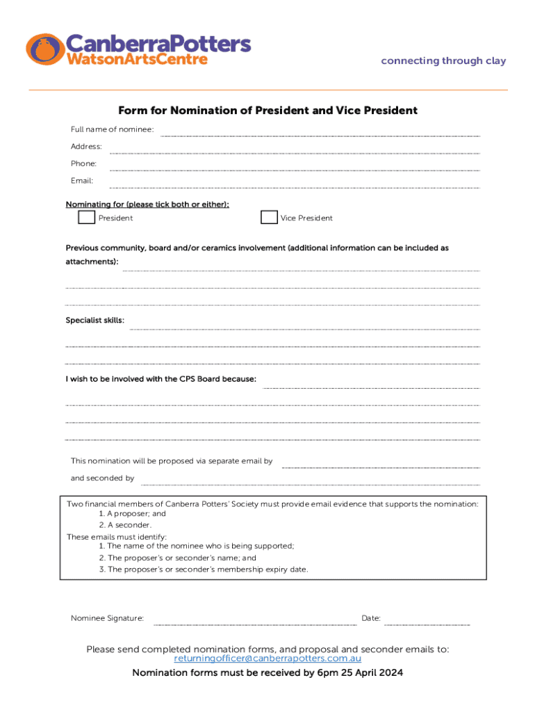 Fillable Online Form for Nomination of President and Vice ... Fax Email ...