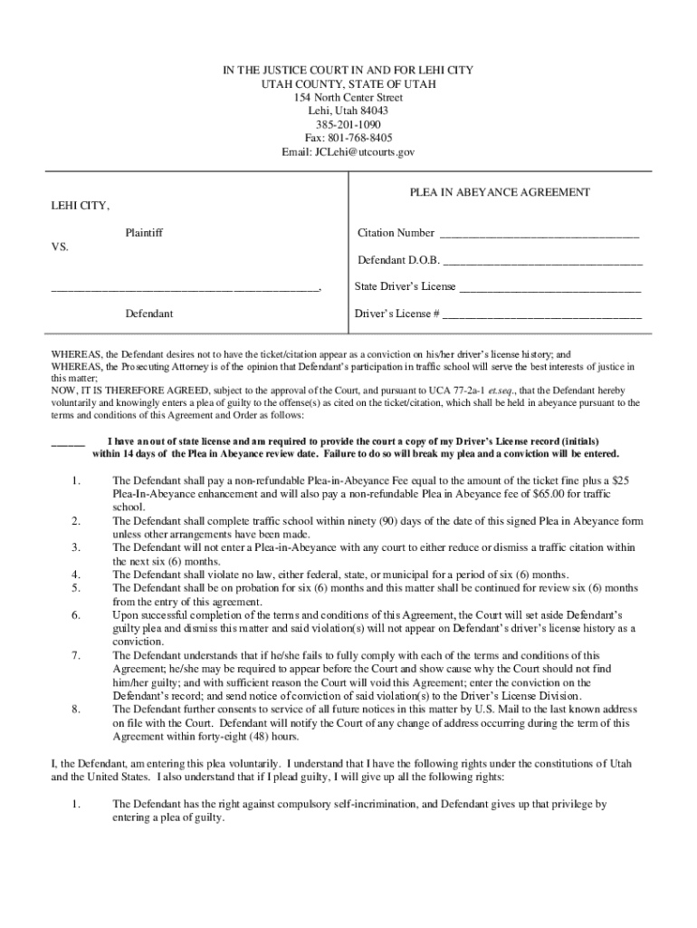 Justice court plea abeyance agreement: Fill out & sign online | DocHub