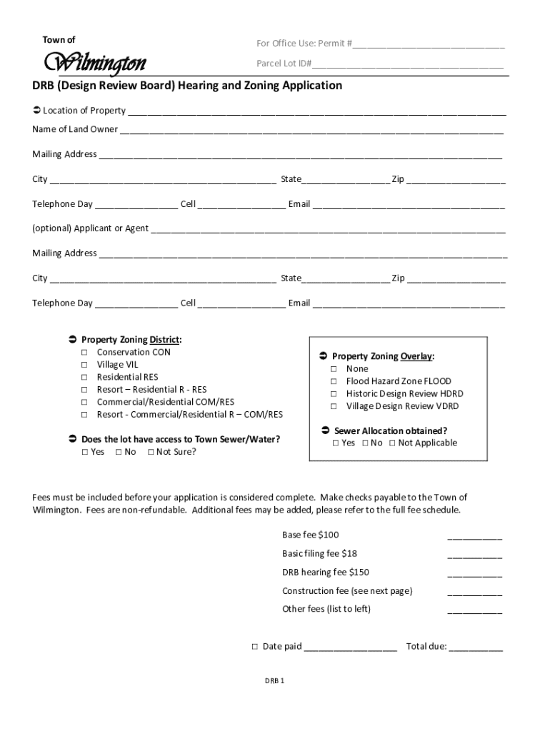 Fillable Online Town of Wilmington Drb Hearing Application Fax Email ...