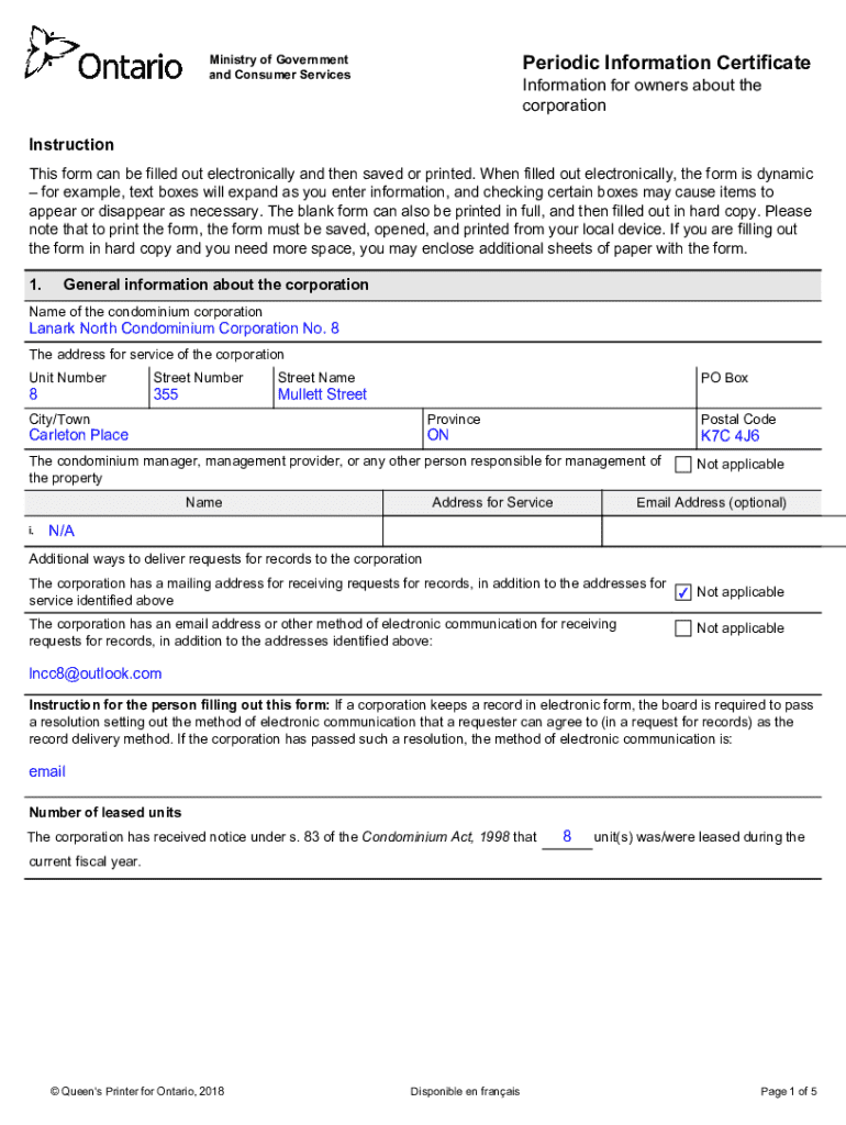 Fillable Online Periodic Information Certificate for Condominium ...