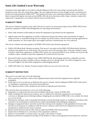 Fillable Online Sonic Life Limited Warranty Information Fax Email Print ...