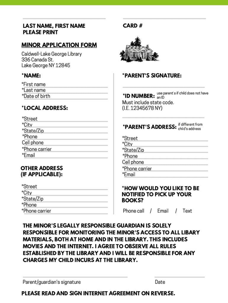 Fillable Online minor application and internet use agreement form Fax Email Print - pdfFiller