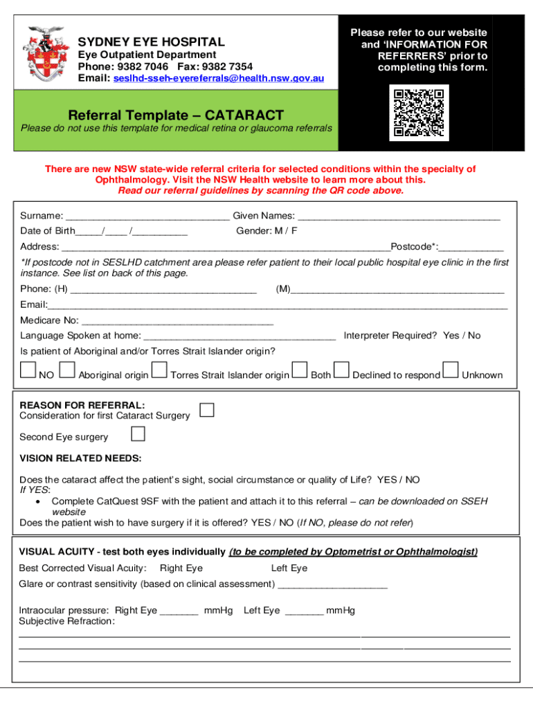Fillable Online Cataract Referral Template - Sydney Eye Hospital Fax Email Print - pdfFiller