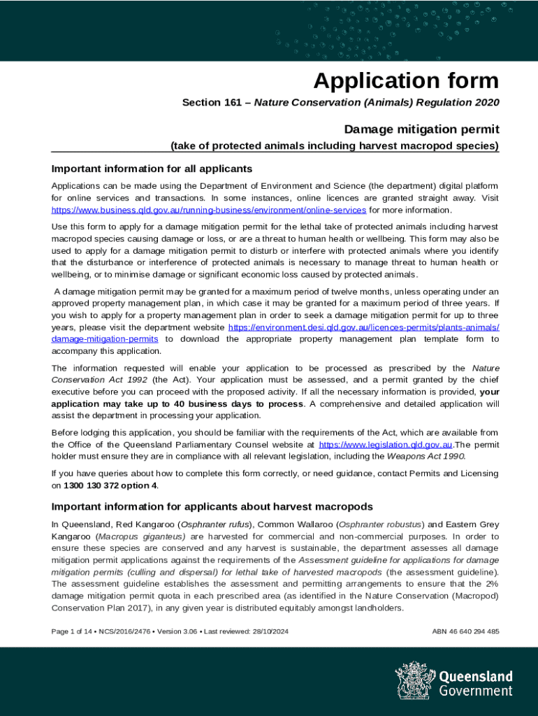 Application Damage mitigation permit (take of protected animals ...