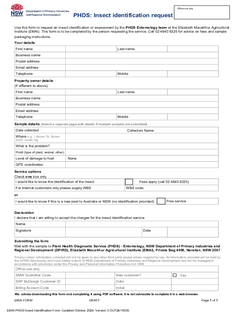 Fillable Online PHDS Insect Identification Submission Form Fax Email ...