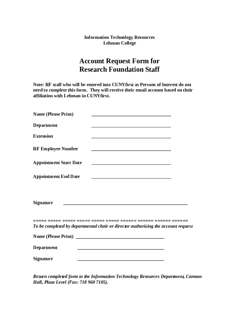 Account Request for Research Foundation Staff Doc Template | pdfFiller