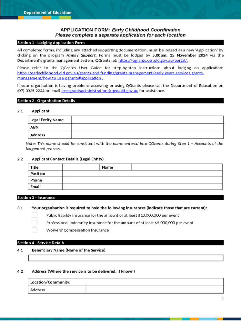 Application : early childhood coordination Doc Template | pdfFiller