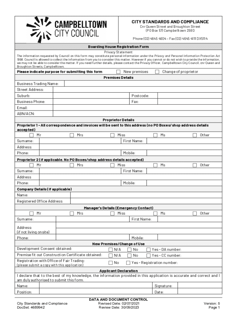 Fillable Online Boarding House Registration Fax Email Print - pdfFiller