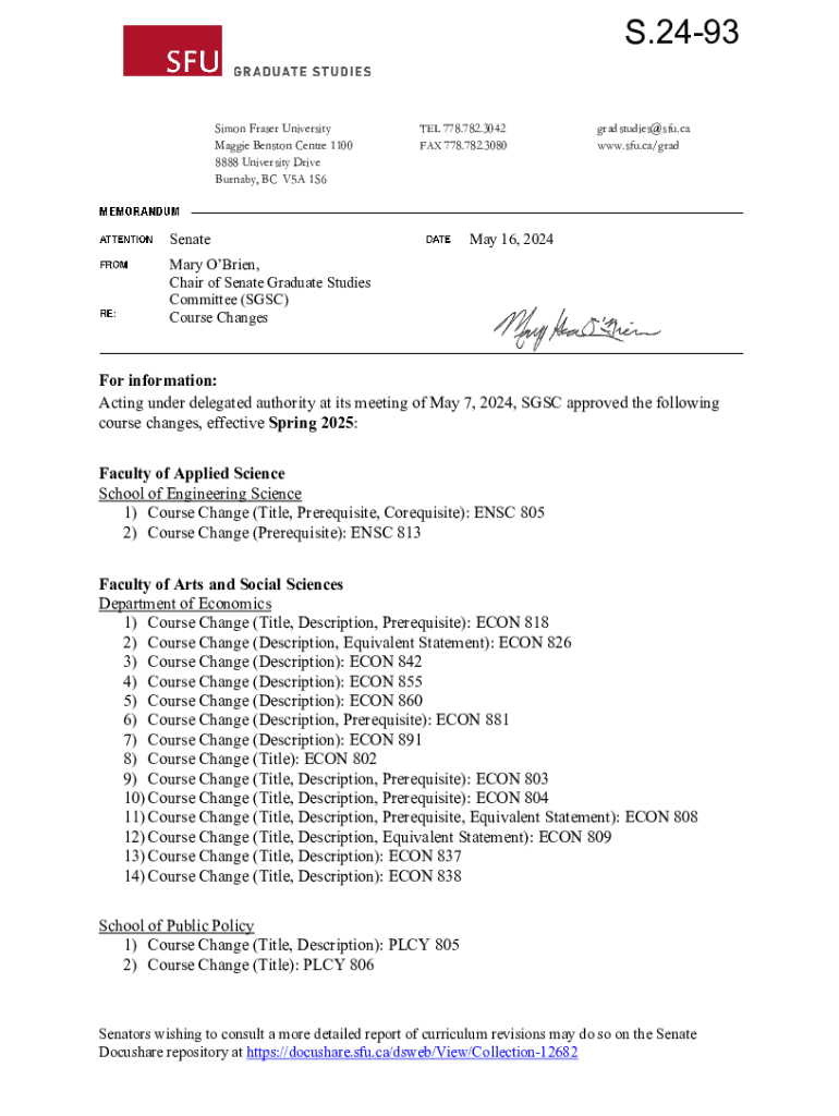 Fillable Online Course Changes for Simon Fraser University Fax Email ...