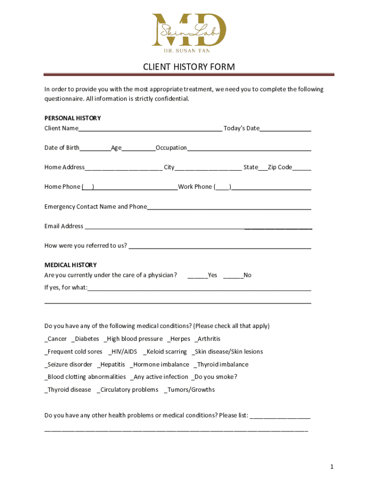 Fillable Online Client History Questionnaire Fax Email Print - pdfFiller