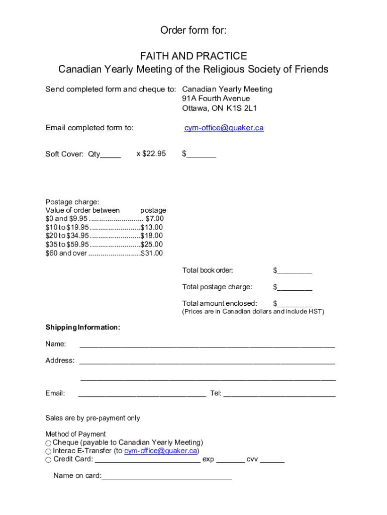 Fillable Online FAITH AND PRACTICE ORDER FORM Fax Email Print - pdfFiller