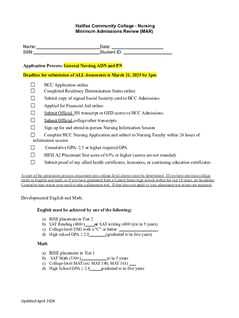 Fillable Online halifax community collegenursing department Fax Email Print - pdfFiller