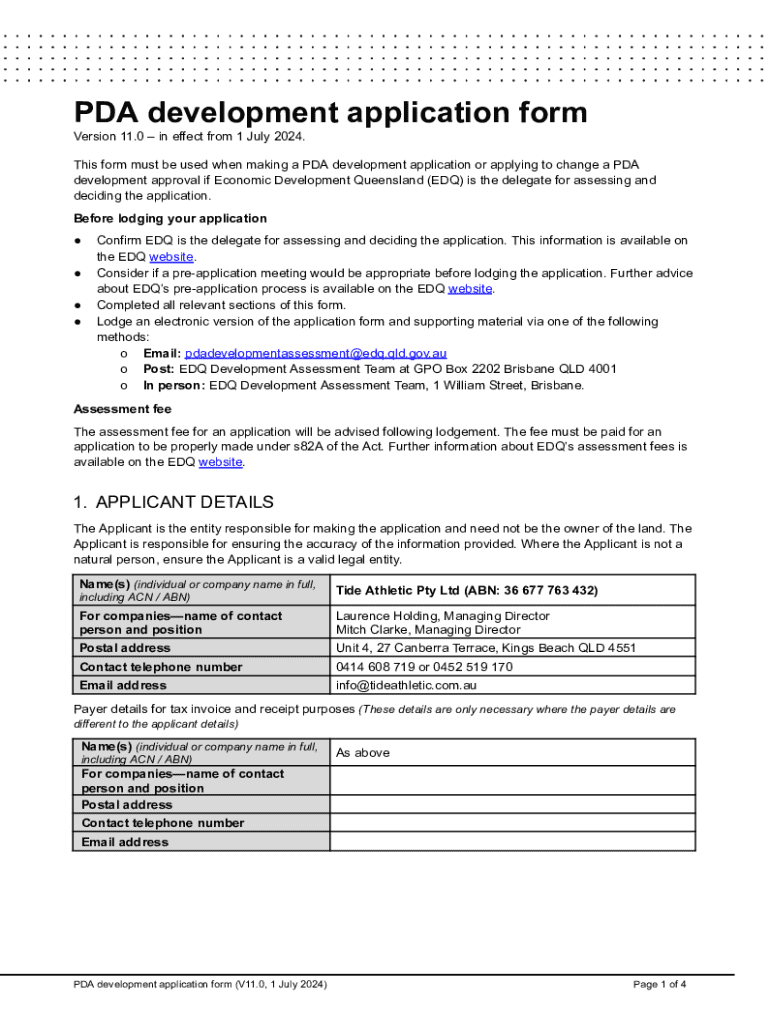 Fillable Online Pda Development Application Form Version 11.0 Fax Email Print - pdfFiller