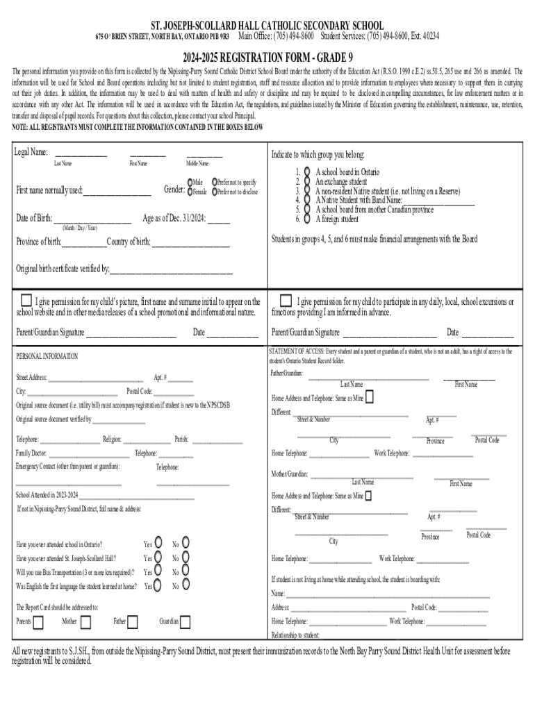 Fillable Online St. Joseph-scollard Hall Catholic Secondary School ...
