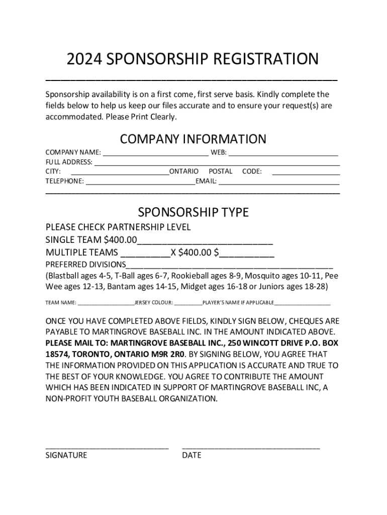 Fillable Online 2024 Sponsorship Registration Fax Email Print - pdfFiller