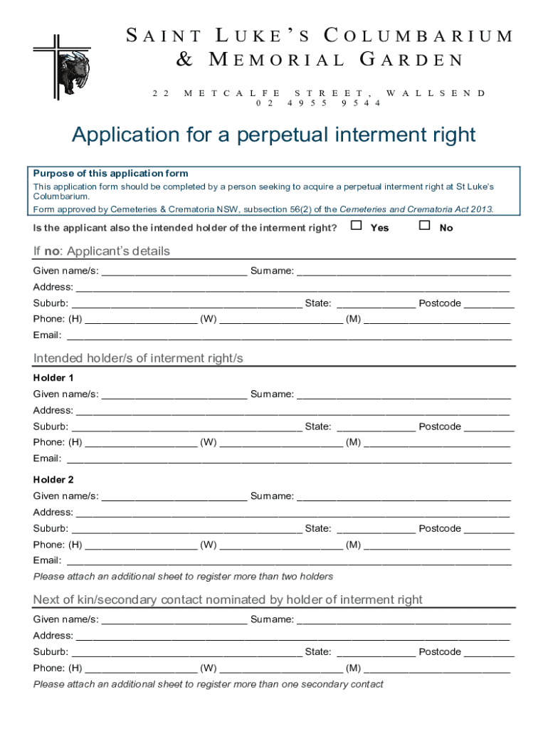 Fillable Online Memorial Garden & Columbarium - St Luke\'s Catholic Parish Fax Email Print ...