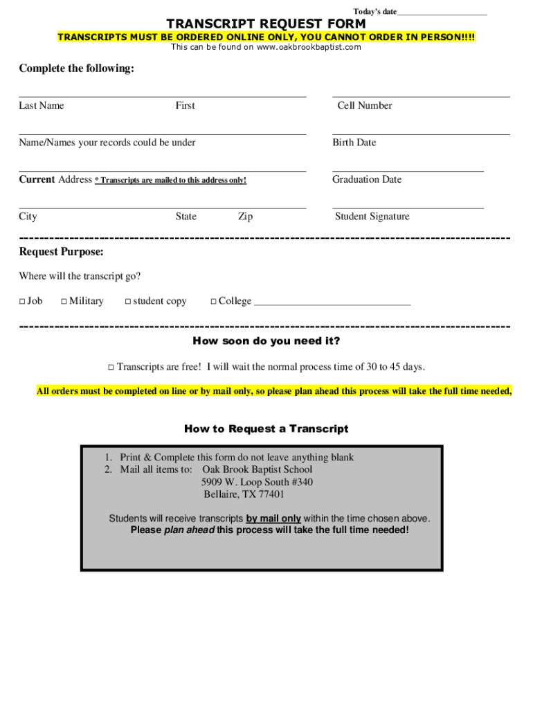 Fillable Online Transcript Request Fax Email Print - pdfFiller