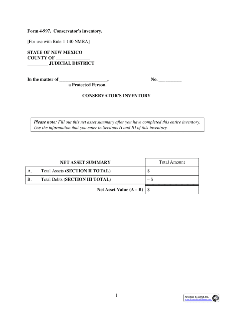 Fillable Online Form 4-997. Conservator\'s inventory Fax Email Print ...
