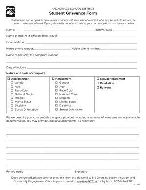 Fillable Online Anchorage School District Student Grievance Form Fax ...
