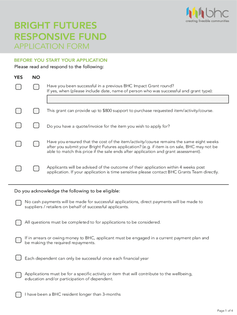 Fillable Online bright futures responsive fund - application form Fax ...