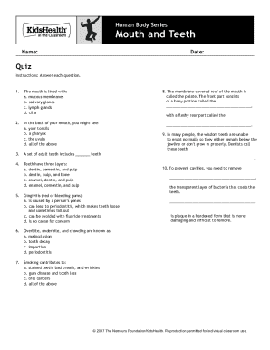 Fillable Online Mouth and Teeth Quiz Fax Email Print - pdfFiller