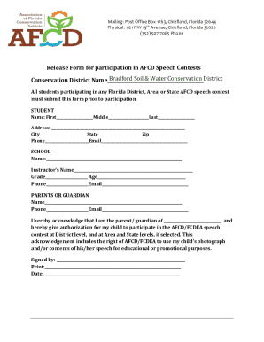 Fillable Online Release Form for Participation in Afcd Speech Contests ...