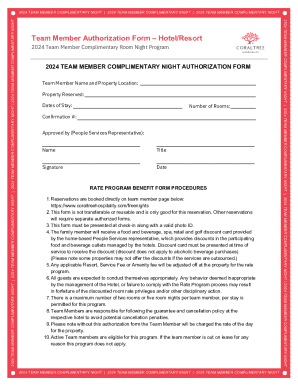 Fillable Online 2024 Team Member Complimentary Room Night Authorization ...