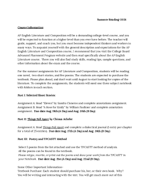 Fillable Online Ap English Literature and Composition - Summer Assignments Fax Email Print ...