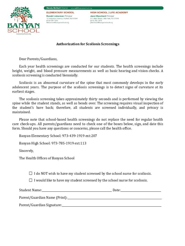 Fillable Online Authorization for Scoliosis Screenings Fax Email Print ...