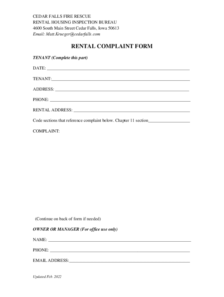 Fillable Online Rental Property Complaint Form Fax Email Print - pdfFiller