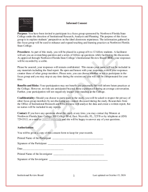 Fillable Online Informed Consent for Focus Group at Northwest Florida ...