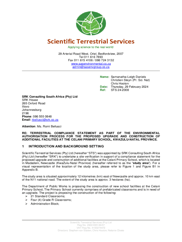 Fillable Online Terrestrial Compliance Statement for Environmental Authorisation Process Fax ...