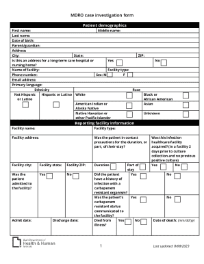 Fillable Online Mdro Case Investigation Fax Email Print - pdfFiller
