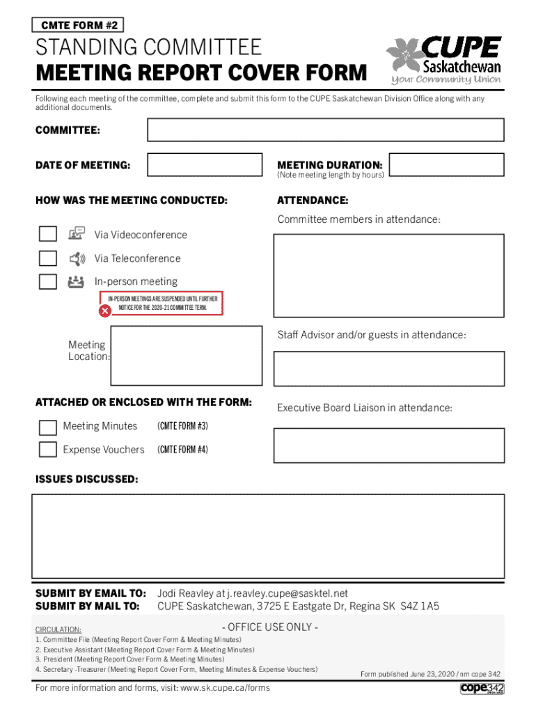 Fillable Online Fillable Online sk cupe COMMITTEE REPORT FORM Fax Email ...